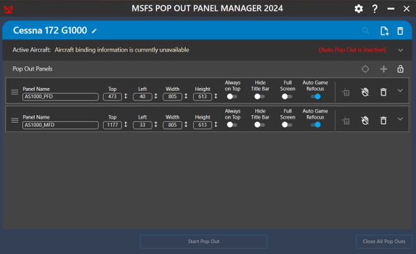 MSFS Pop Out Panel Manager for Microsoft Flight Simulator | MSFS