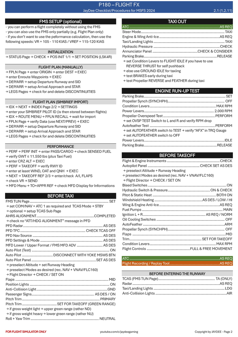 P18O FlightFX - JayDee Checklist & Procedures for Microsoft Flight ...