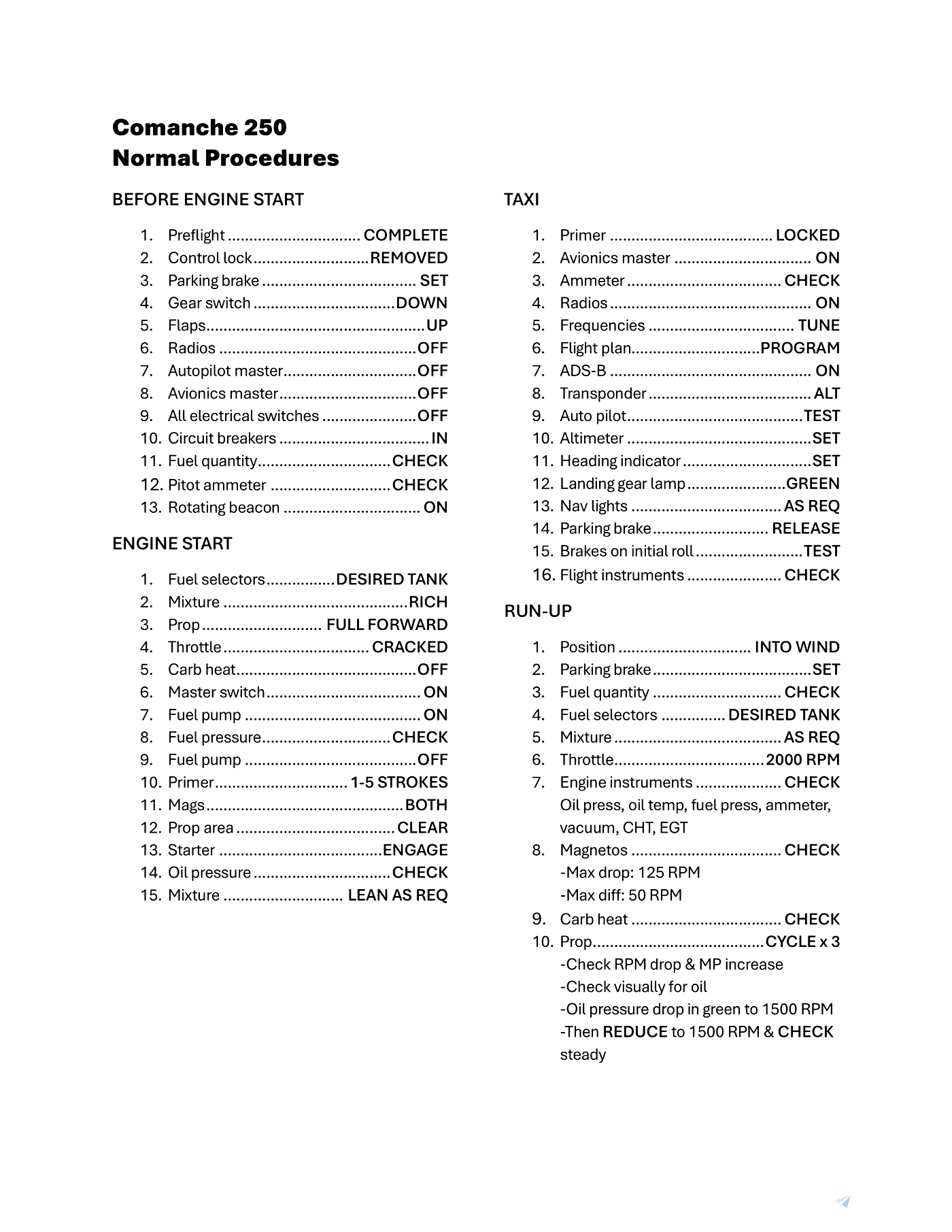 PA24 Piper Comanche Custom Checklist for Microsoft Flight Simulator | Feed