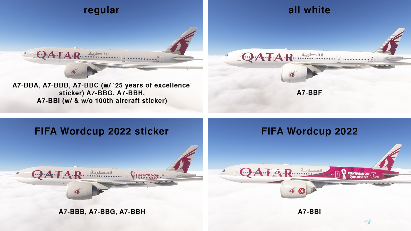 PMDG 777-200LR w/ cabin Qatar Airways complete fleet (regular, 100th ...