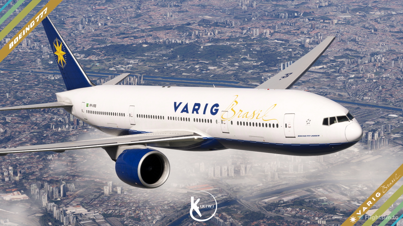 PMDG Boeing 777-200ER Varig Brasil 1996 Livery PP-VRB 8K for Microsoft ...