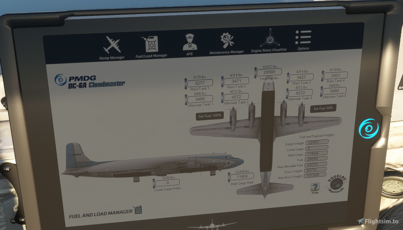 PMDG DC-6 Little Nav Map performance for Microsoft Flight Simulator | MSFS