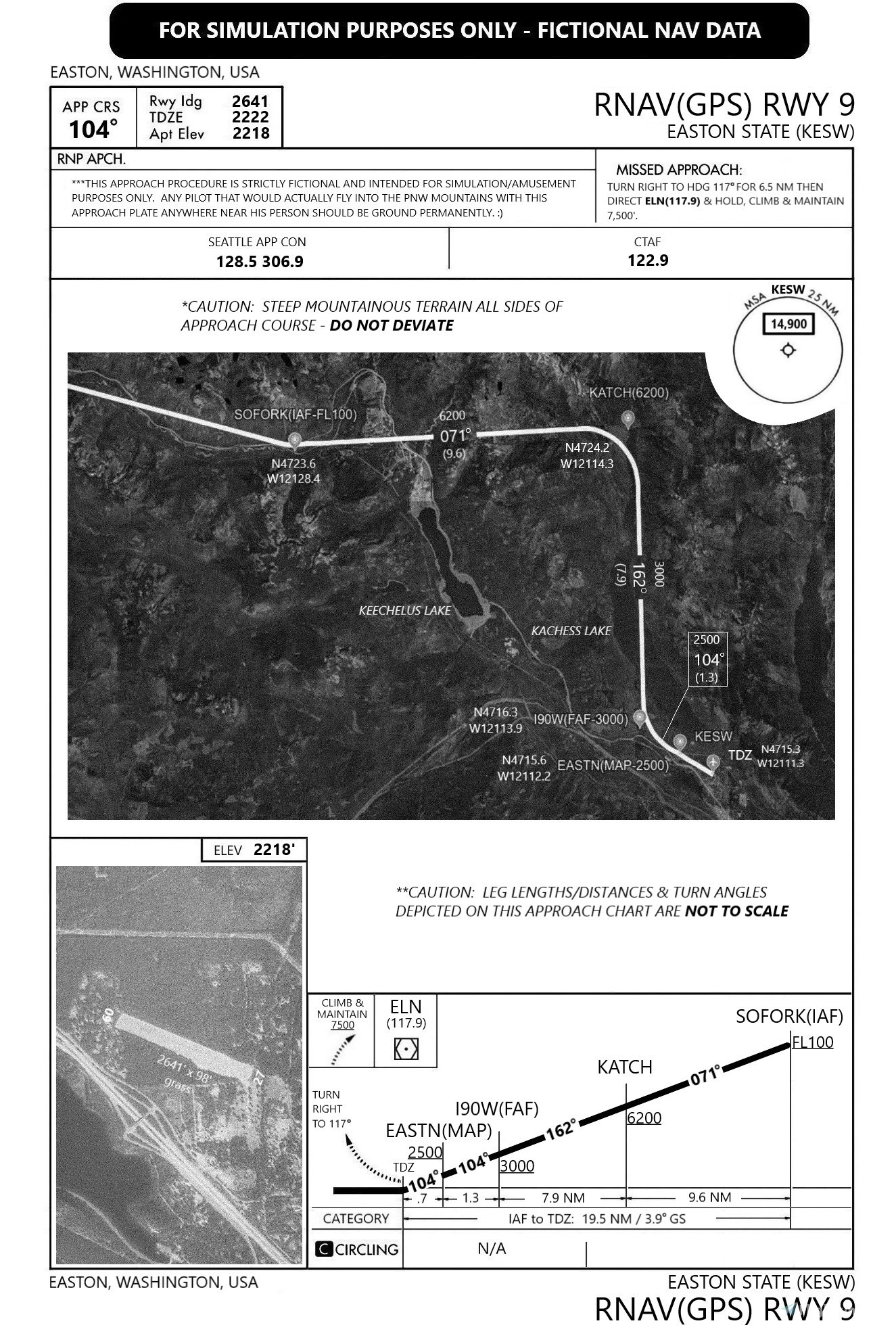 RNAV approach for Easton State KESW Rwy 9 "back way" with custom ...