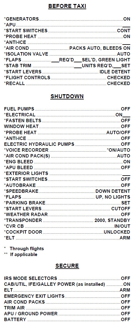 RYANAIR B737-8200 - Normal checklist (official) for Microsoft Flight ...
