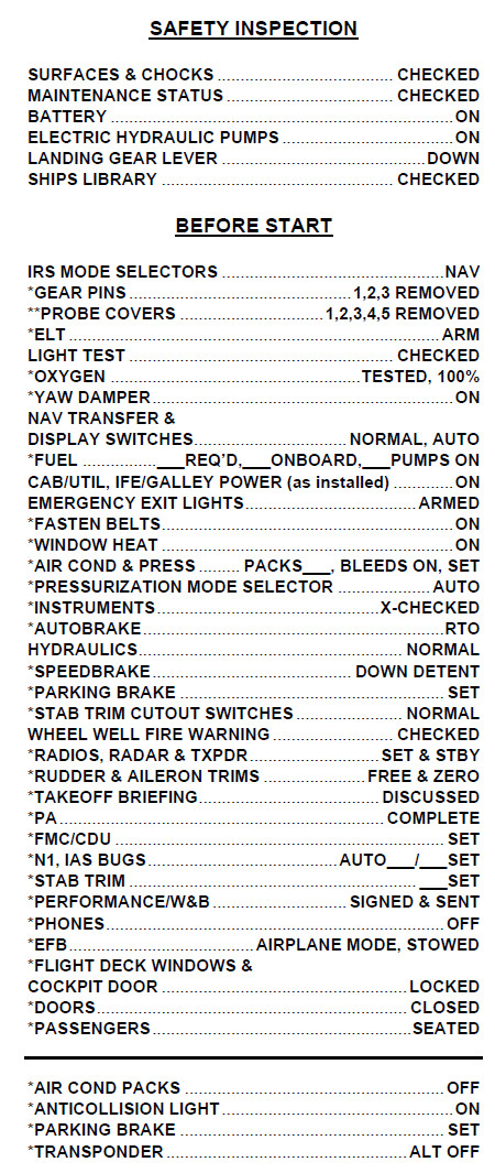 RYANAIR B737-8200 - Normal checklist (official) for Microsoft Flight ...