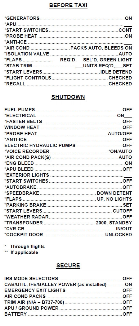 RYANAIR B737 NG - Normal checklist (official) for Microsoft Flight ...
