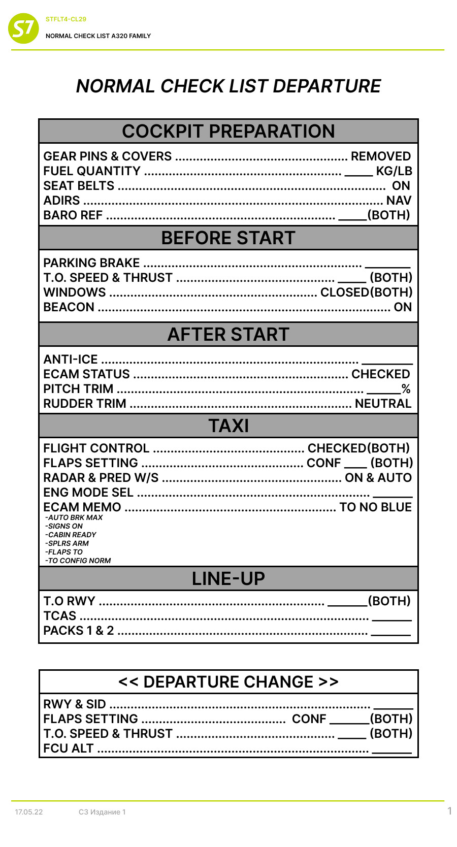 S7 A320 family real check list. für Microsoft Flight Simulator | MSFS