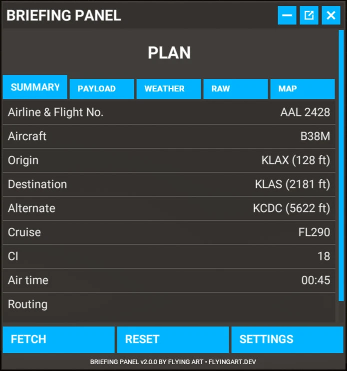 Briefing Panel for Microsoft Flight Simulator | MSFS