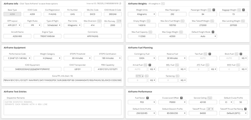 SimBrief Profiles for iniBuilds A350 Airliner on Microsoft Flight Simulator