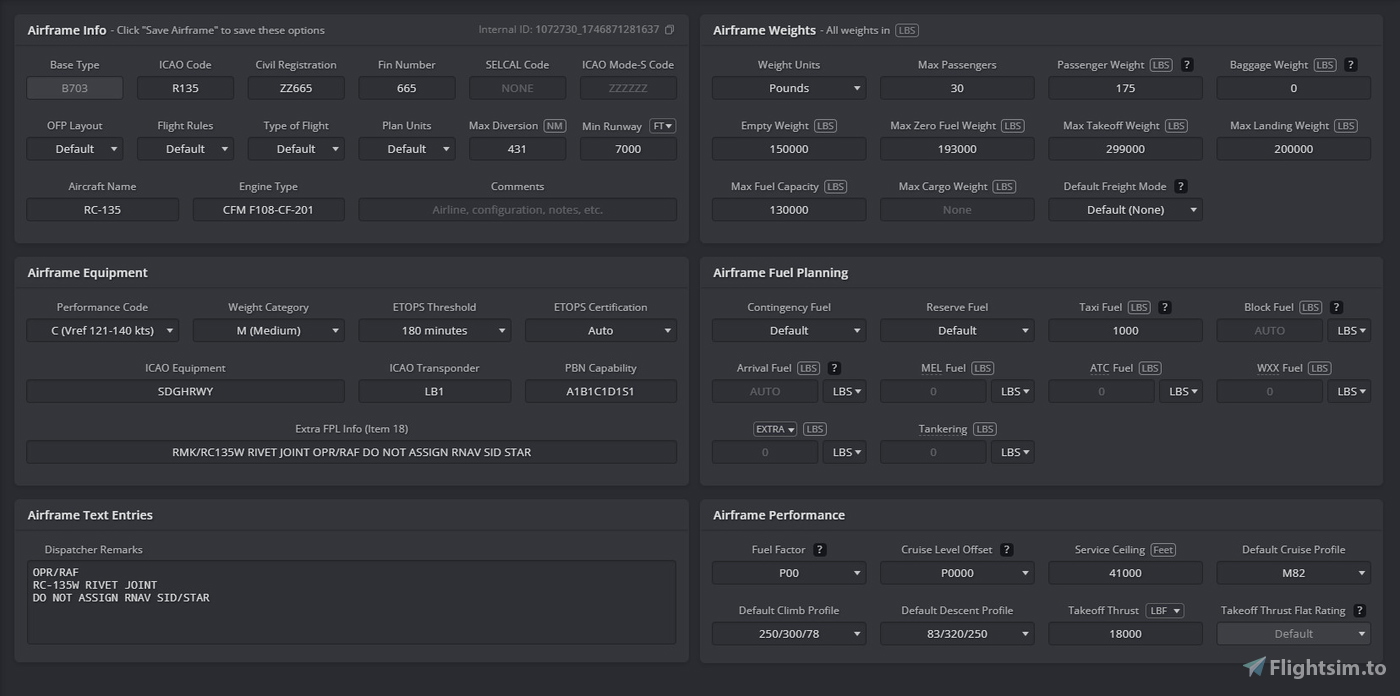 SimBrief Profile Delta Simulation RC-135W per Microsoft Flight ...