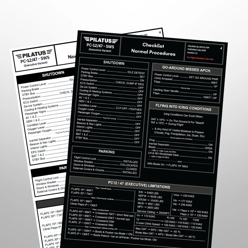 SWS PC12 Checklist + Guide (Exec) für Microsoft Flight Simulator | MSFS