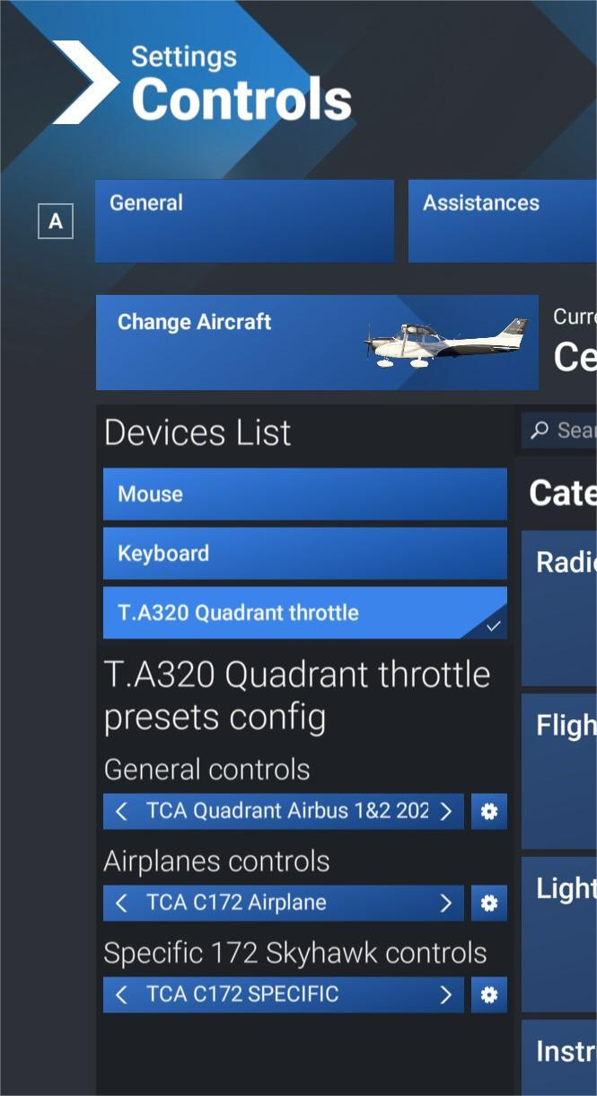 Thrustmaster TCA Quadrant Airbus Edition profile for Cessna 172 for ...