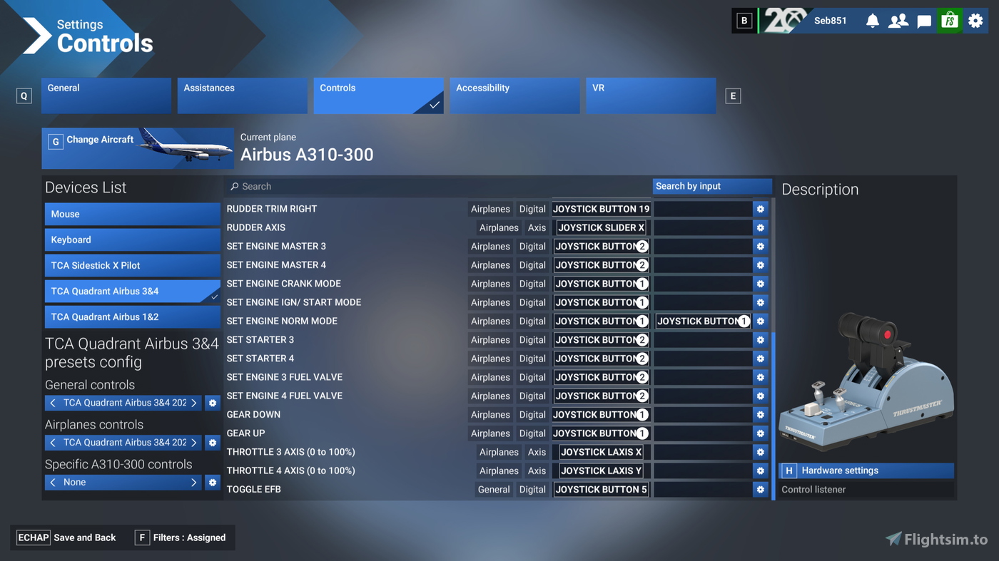 Thrustmaster TCA Quadrant Airbus ENG 3-4 Default Profiles Mods (2024 Only) pour Microsoft Flight ...