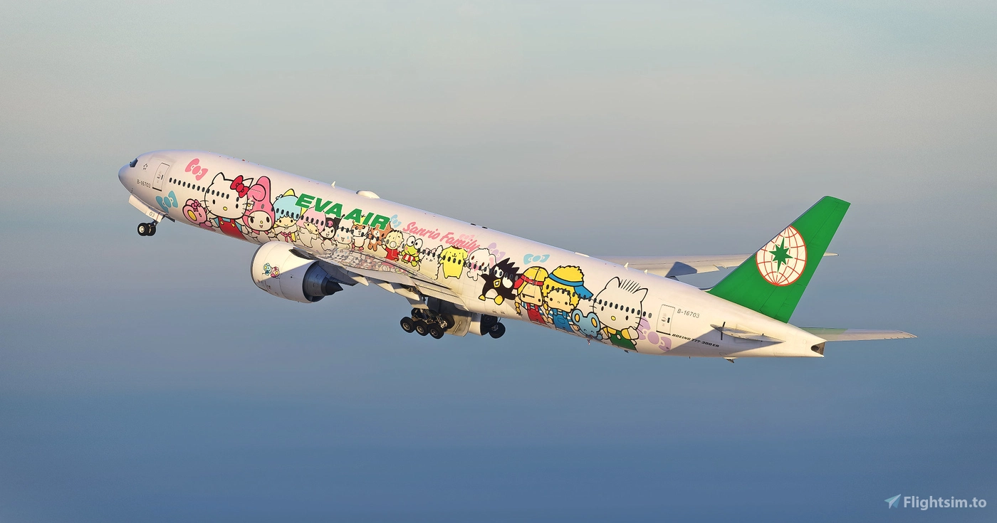 EVA AIR Sanrio Family “Hand in Hand” Jet (B-16703) w/Cabin | PMDG 777 ...