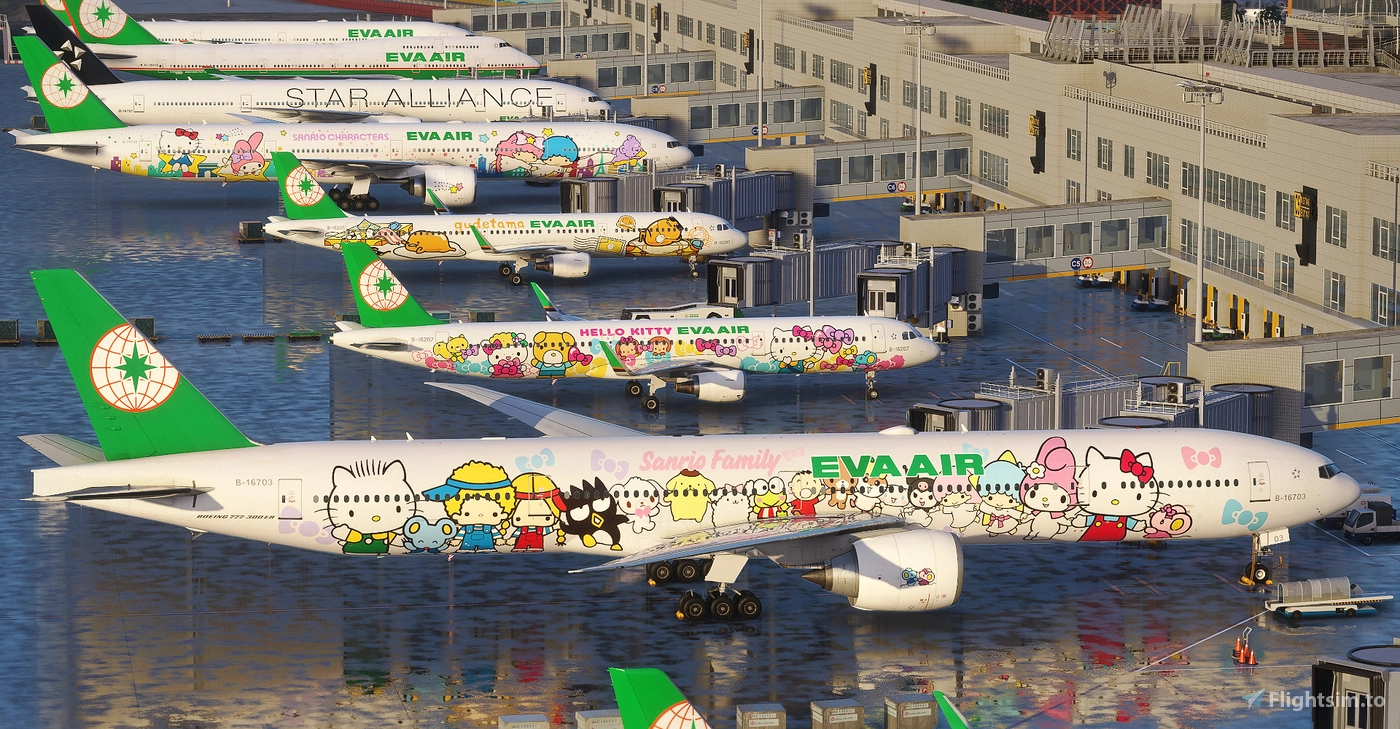 EVA AIR Sanrio Family “Hand in Hand” Jet (B-16703) w/Cabin | PMDG 777 ...