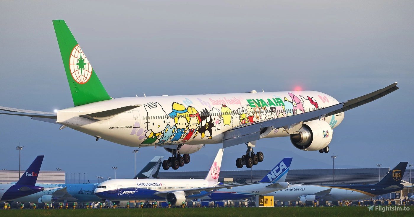 EVA AIR Sanrio Family “Hand in Hand” Jet (B-16703) w/Cabin | PMDG 777 ...