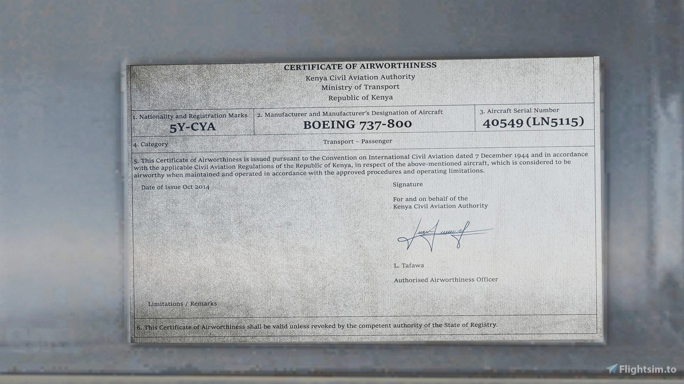 Kenya Airways Boeing 737-800 (5Y-CYA) for Microsoft Flight Simulator | MSFS