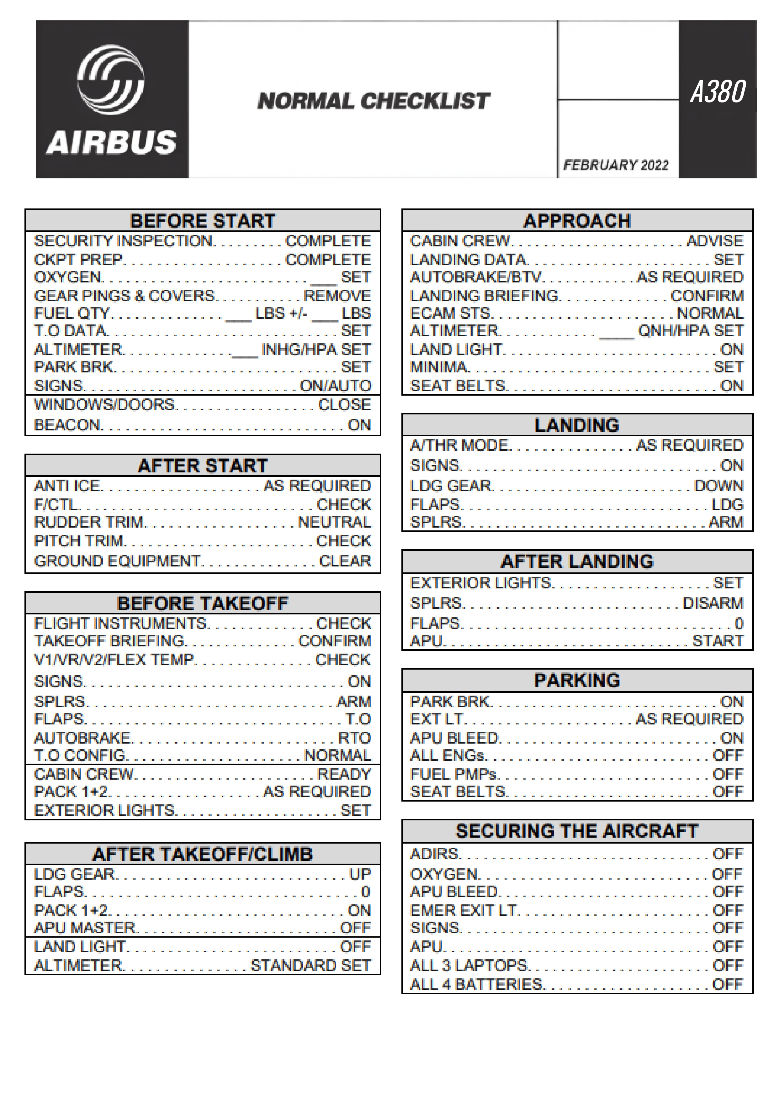 Normal Checklist Airbus A380 - MSFS Add-on - Flightsim.to