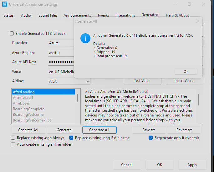 Universal Announcer for Microsoft Flight Simulator | MSFS