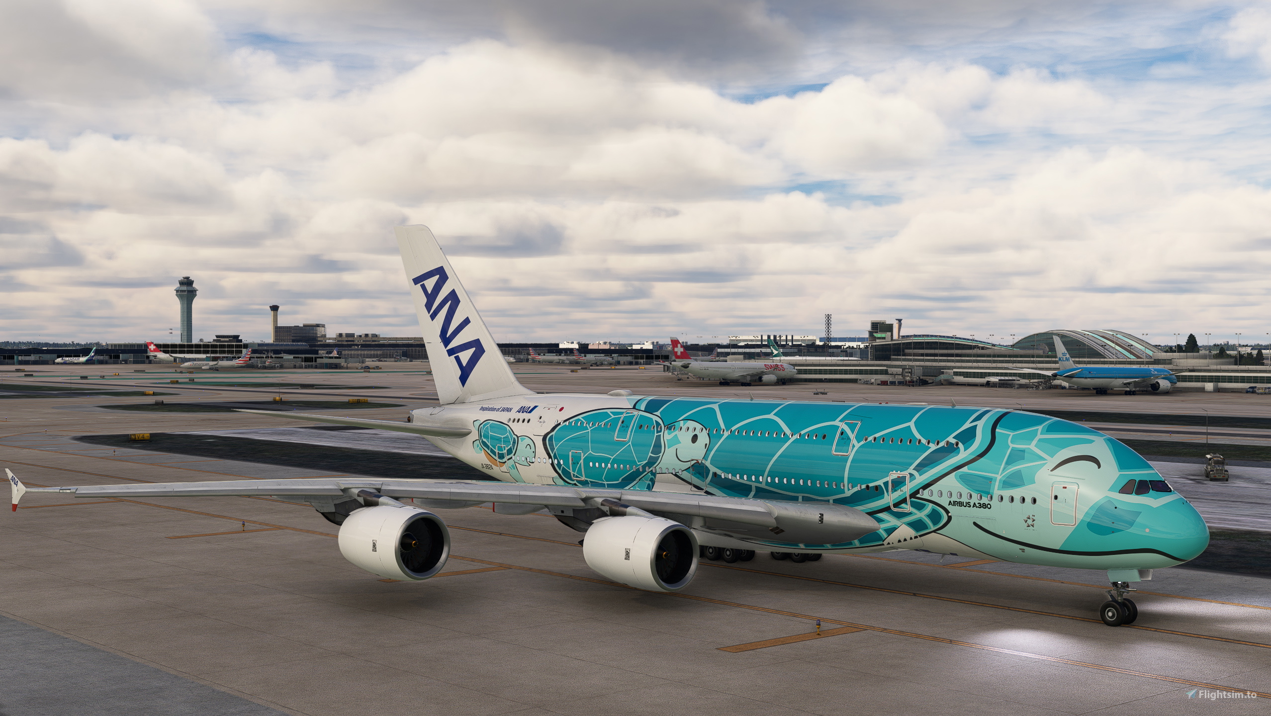 All Nippon Airways (ANA) 'Green Turtle / Flying Honu' JA382A | FlyByWire Airbus A380X [8K/4K] 对于 ...